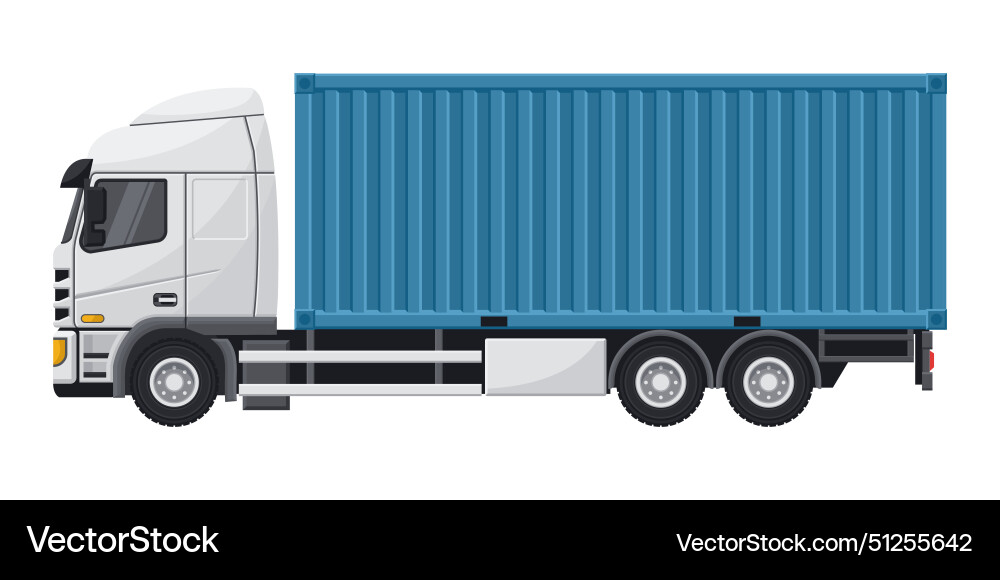 Blue container truck for export and transport Vector Image