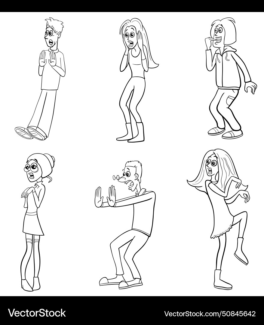 Cartoon surprised or scared comic characters set Vector Image