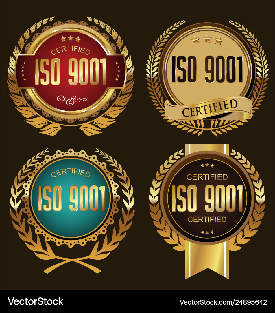 ISO 9001 Quality Certification Labels Royalty Free Vector