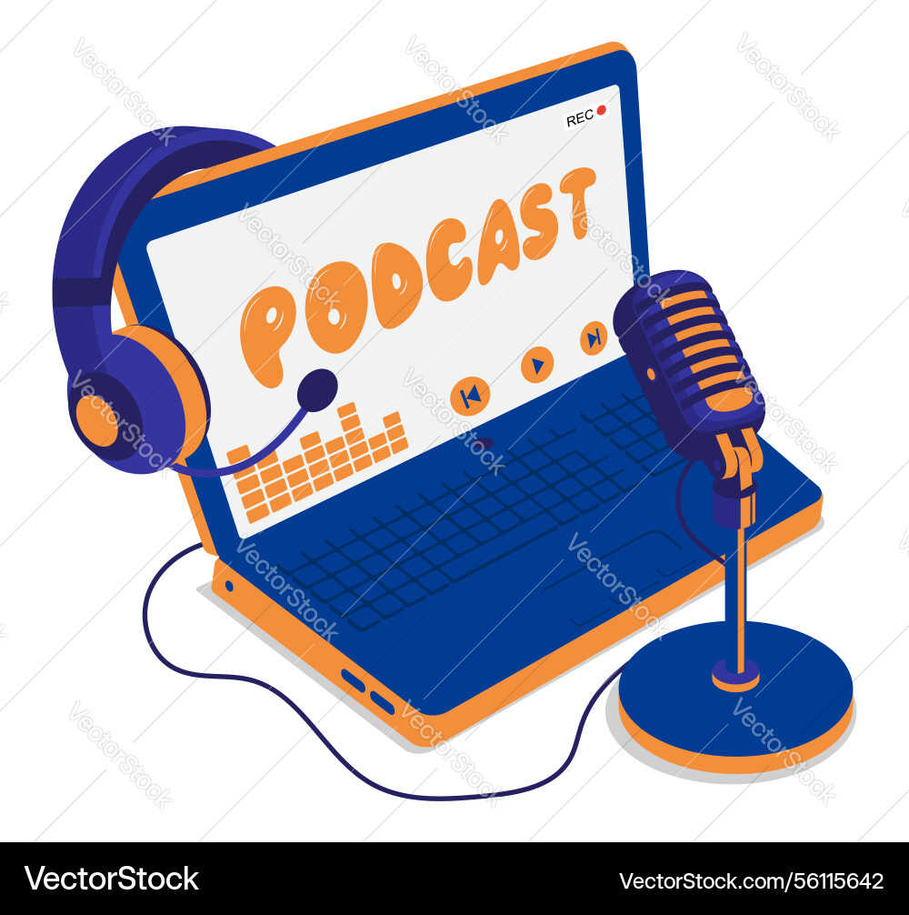 Isometric home sound recording studio microphone Vector Image