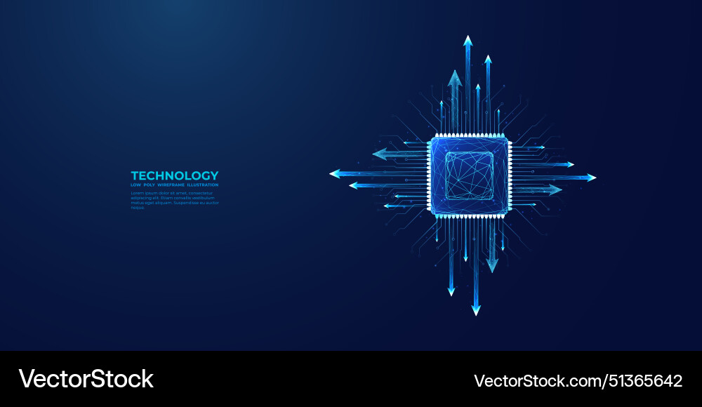 Light blue cpu on technology dark background Vector Image