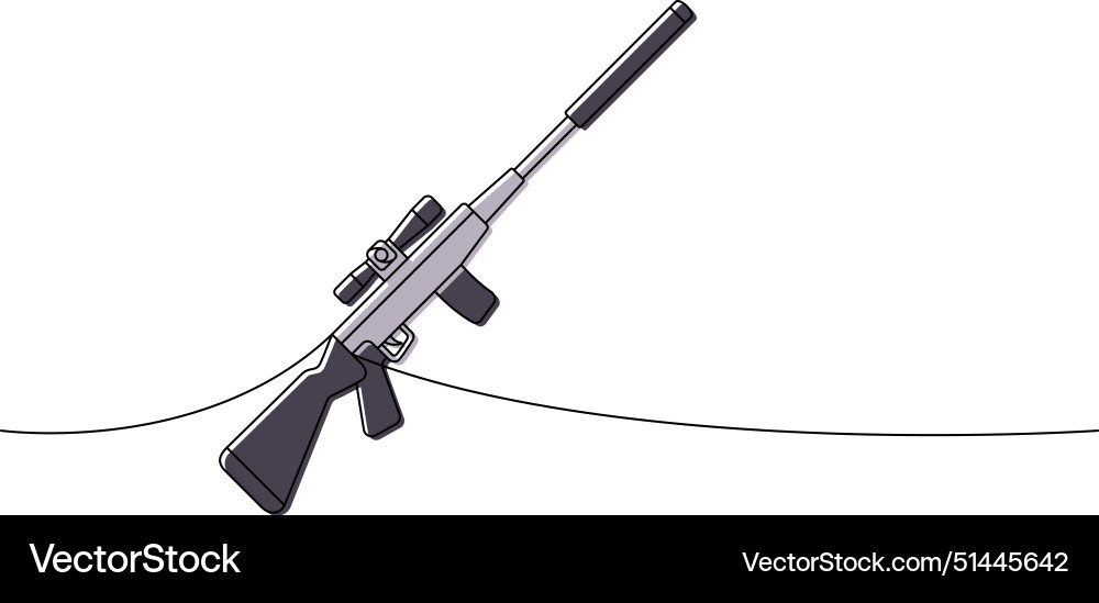 Sniper rifle modern firearm one line Royalty Free Vector