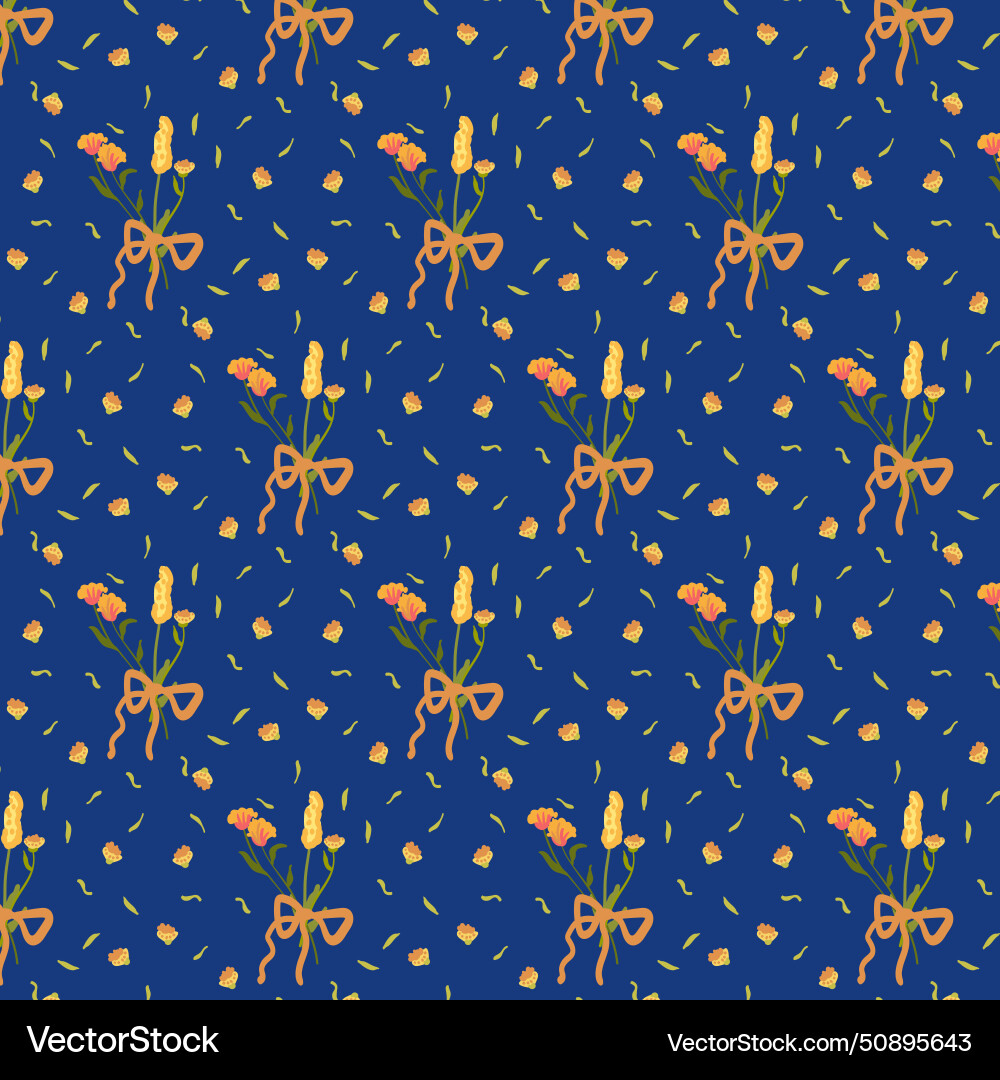 Blue seamless pattern with wild flowers autumn Vector Image