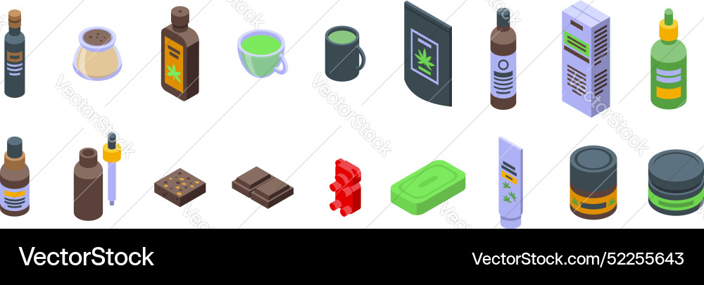 Hemp cannabinoid extract icons set cannabis Vector Image