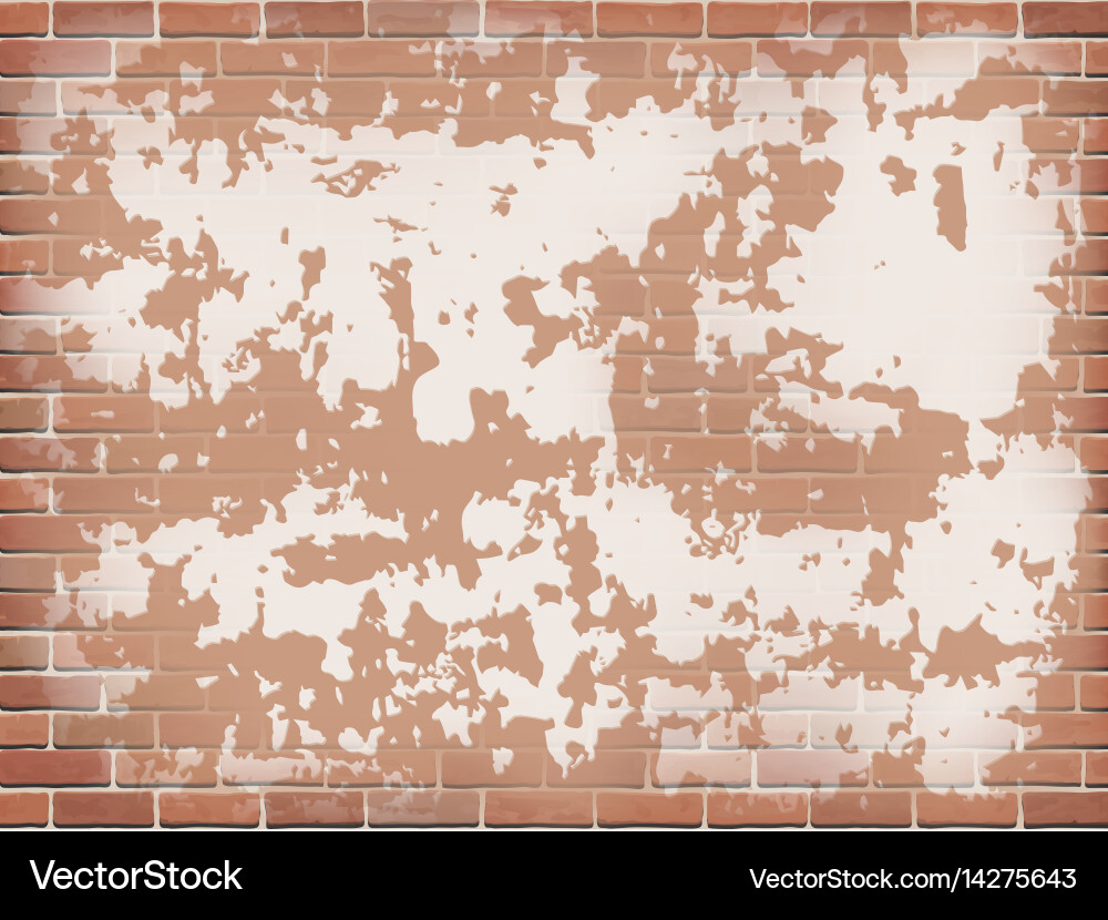 Old red brick wall with peeling plaster Royalty Free Vector