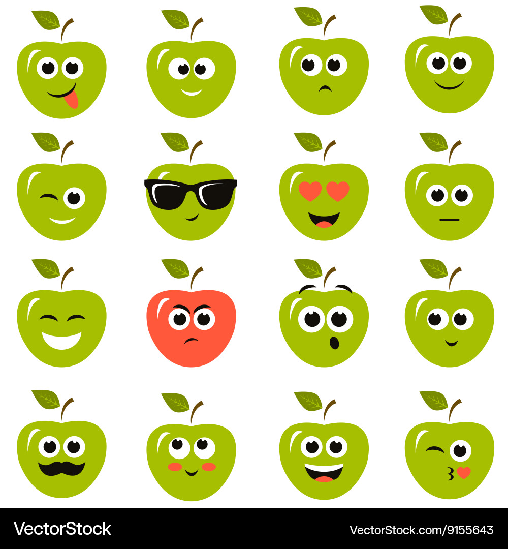 Smiling Apple Faces Collection Royalty Free Vector Image