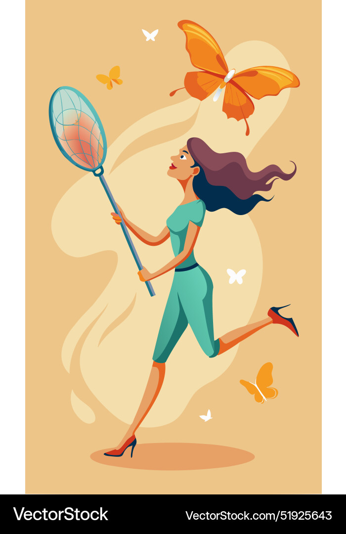 Woman chasing butterflies Royalty Free Vector Image