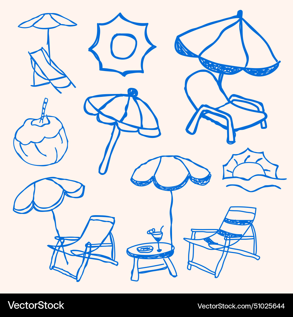 Beach element outline collection Royalty Free Vector Image
