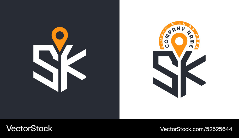 Sk location logo bundle letter dual icons Vector Image