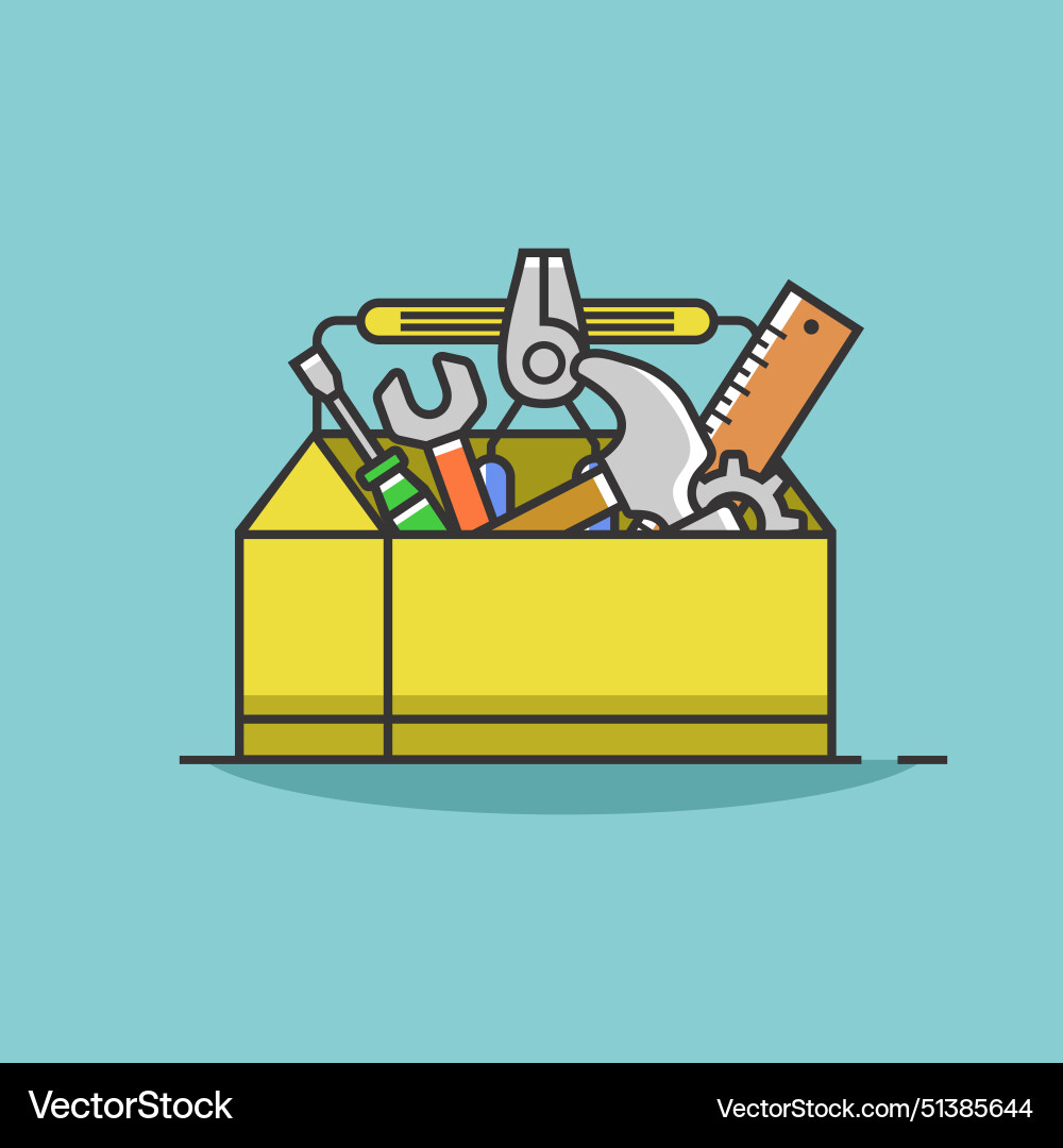 Yellow toolbox with instruments inside Royalty Free Vector