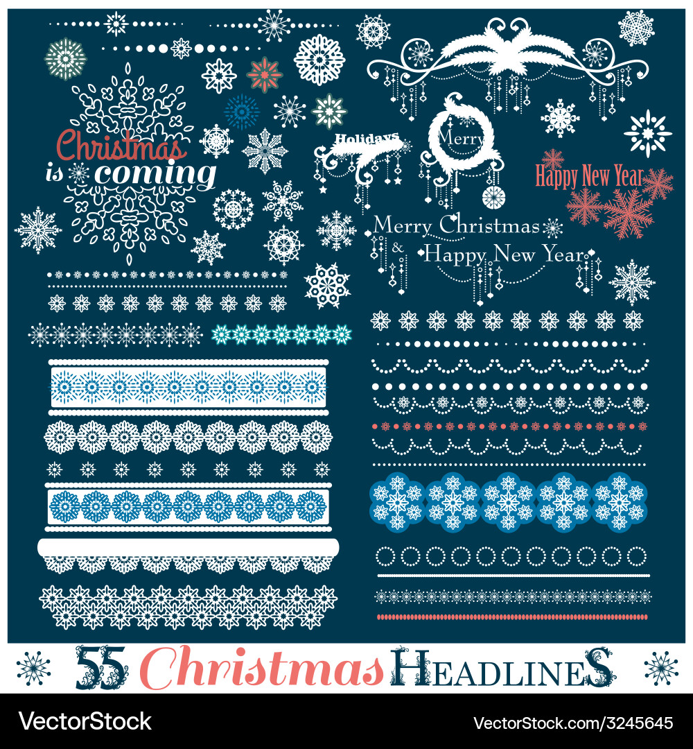 Christmas set of borders with snowflakes Vector Image