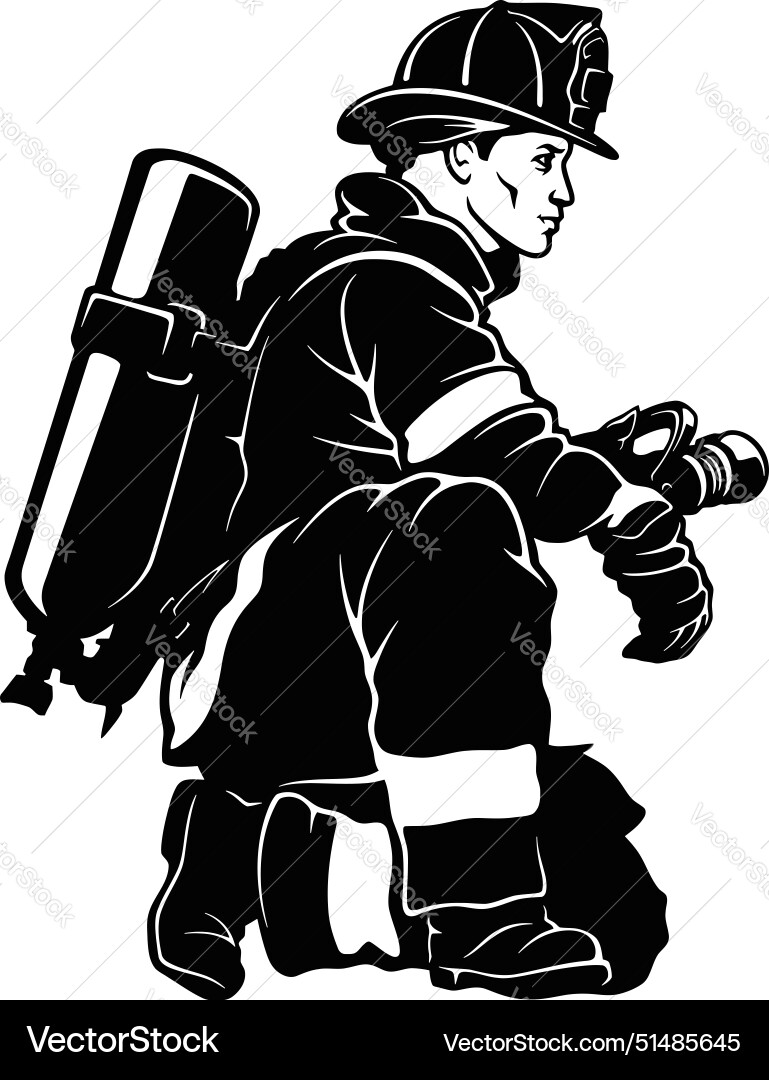 Fireman firefighter stencil black Royalty Free Vector Image