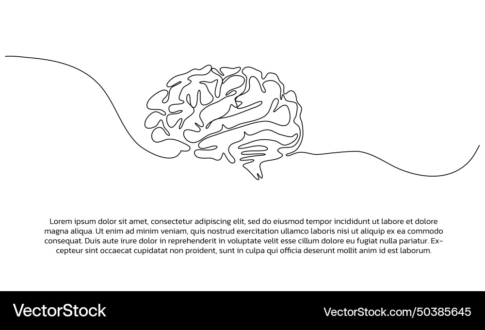 One line brain sketch poster drawing with frame Vector Image