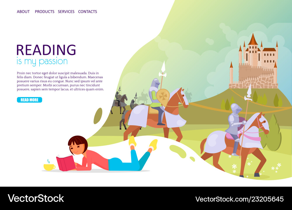 Reading books landing page website template Vector Image