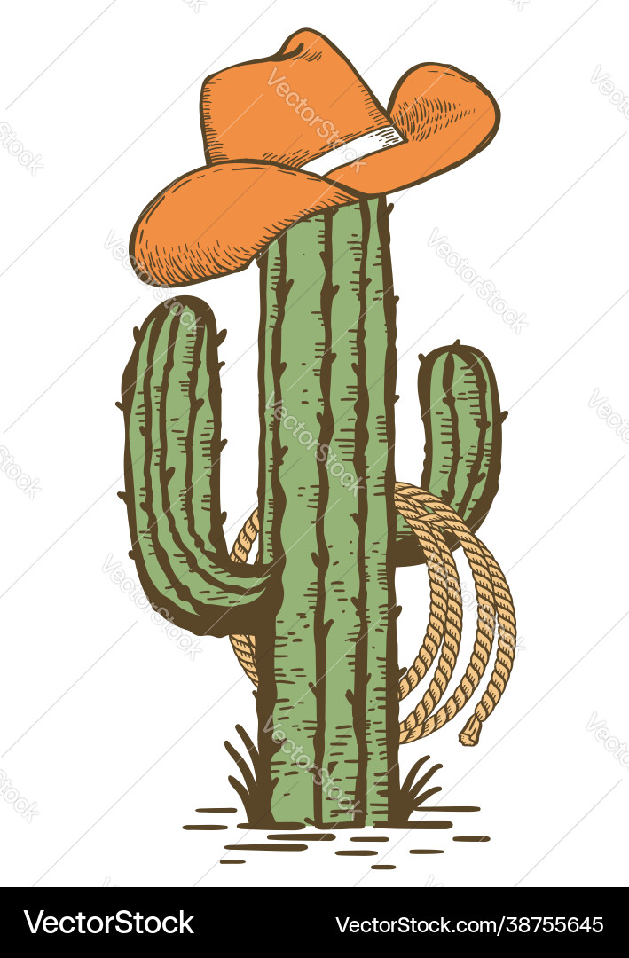 Vintage Cowboy Cactus Royalty Free Vector Image