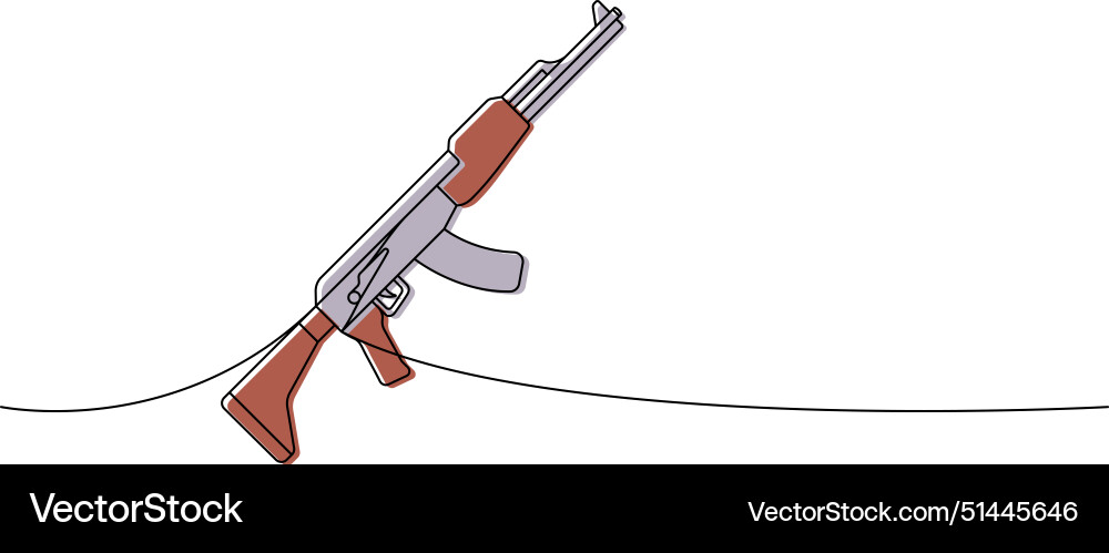 Assault rifle ak 47 one line colored continuous Vector Image