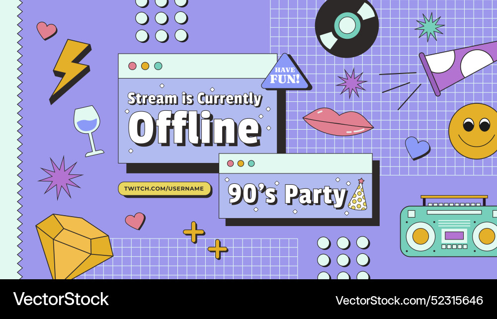 Hand drawn 90s party twitch background Royalty Free Vector