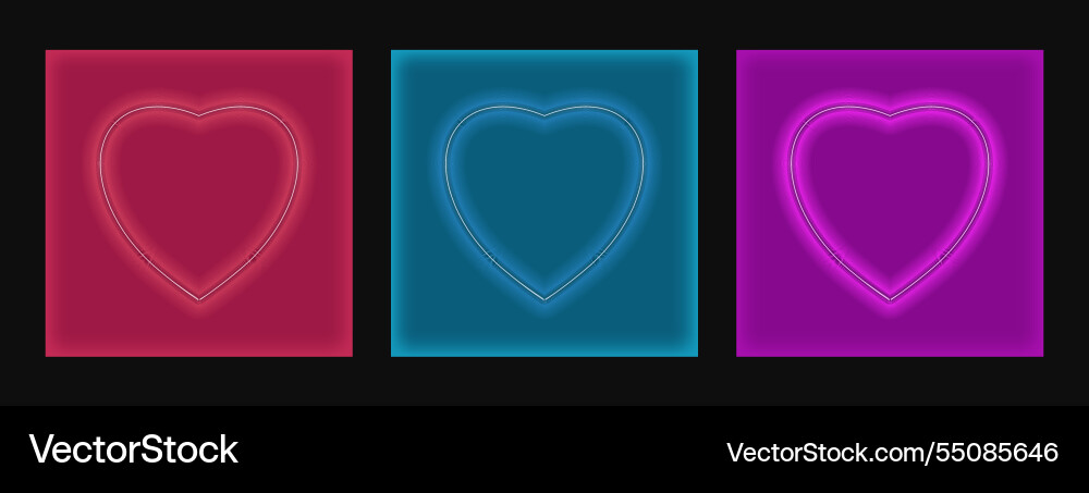 Light neon heart frames set for holiday cards Vector Image