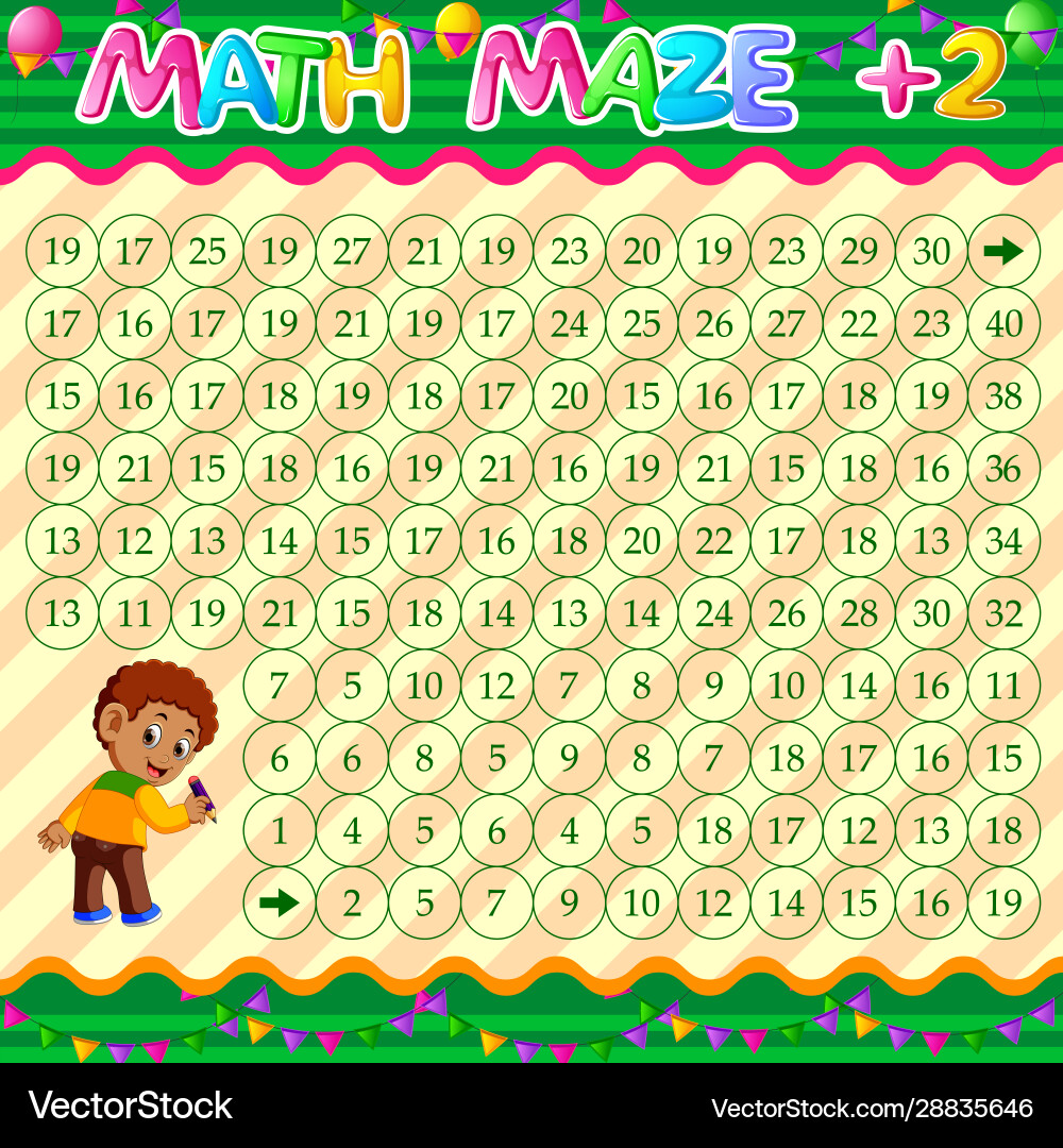 Math Maze Addition Worksheet for Kids Royalty Free Vector