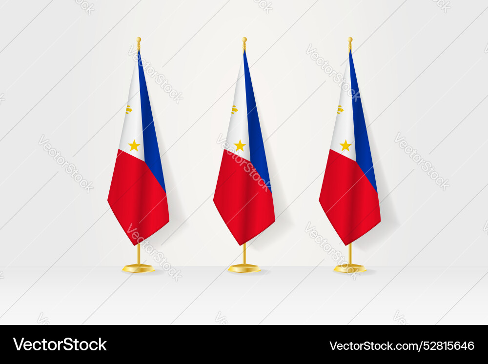 Three philippines flags in a row on golden Vector Image