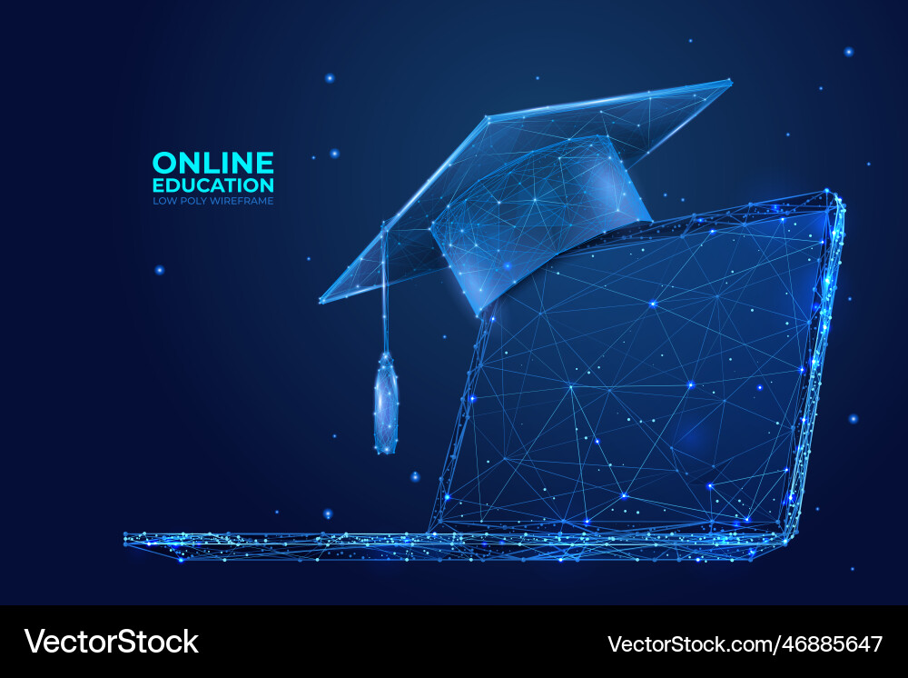 Abstract graduation cap on a laptop Royalty Free Vector