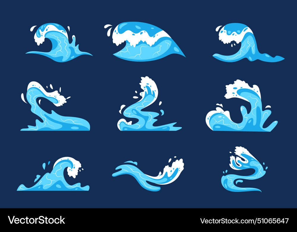 Cartoon wave splash ocean in motion sprite Vector Image