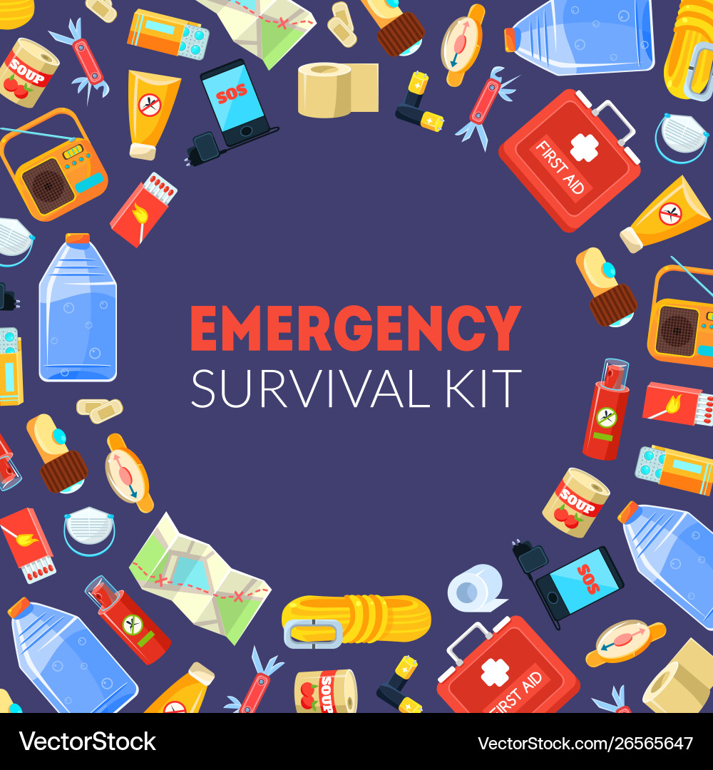 Emergency Survival Kit Banner Royalty Free Vector Image