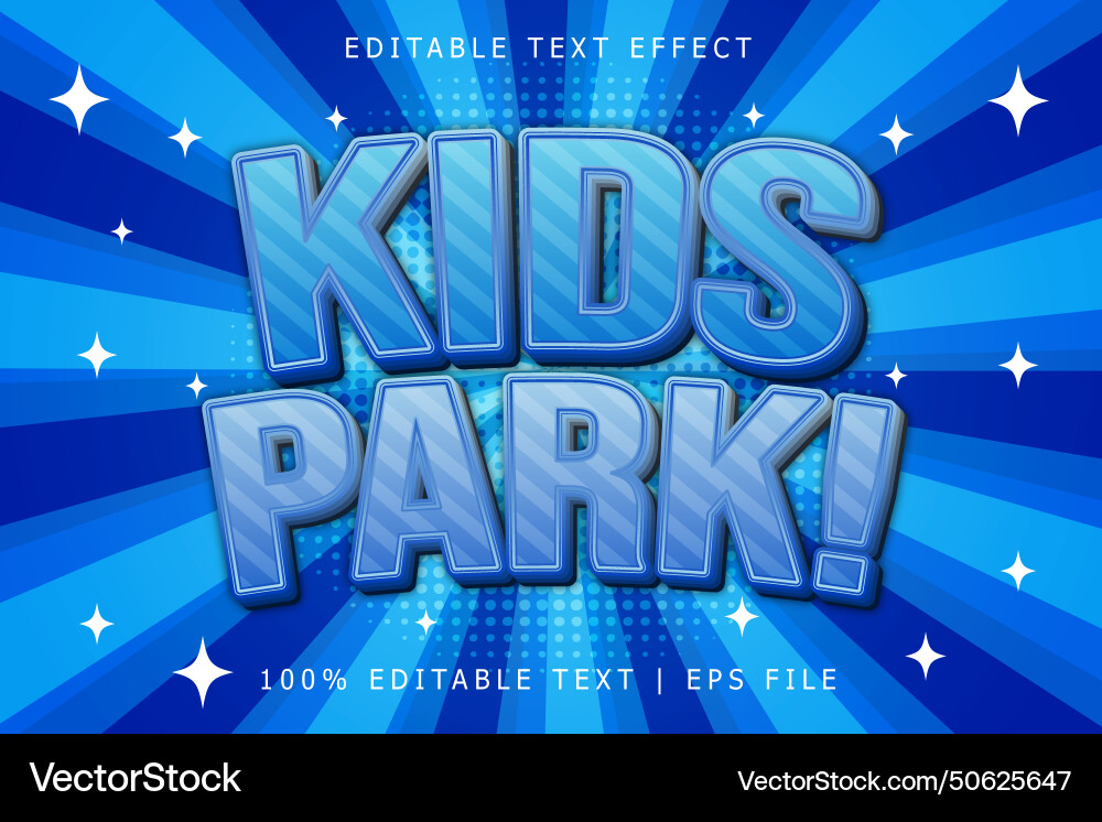 Kids park editable text effect 3 dimension emboss Vector Image