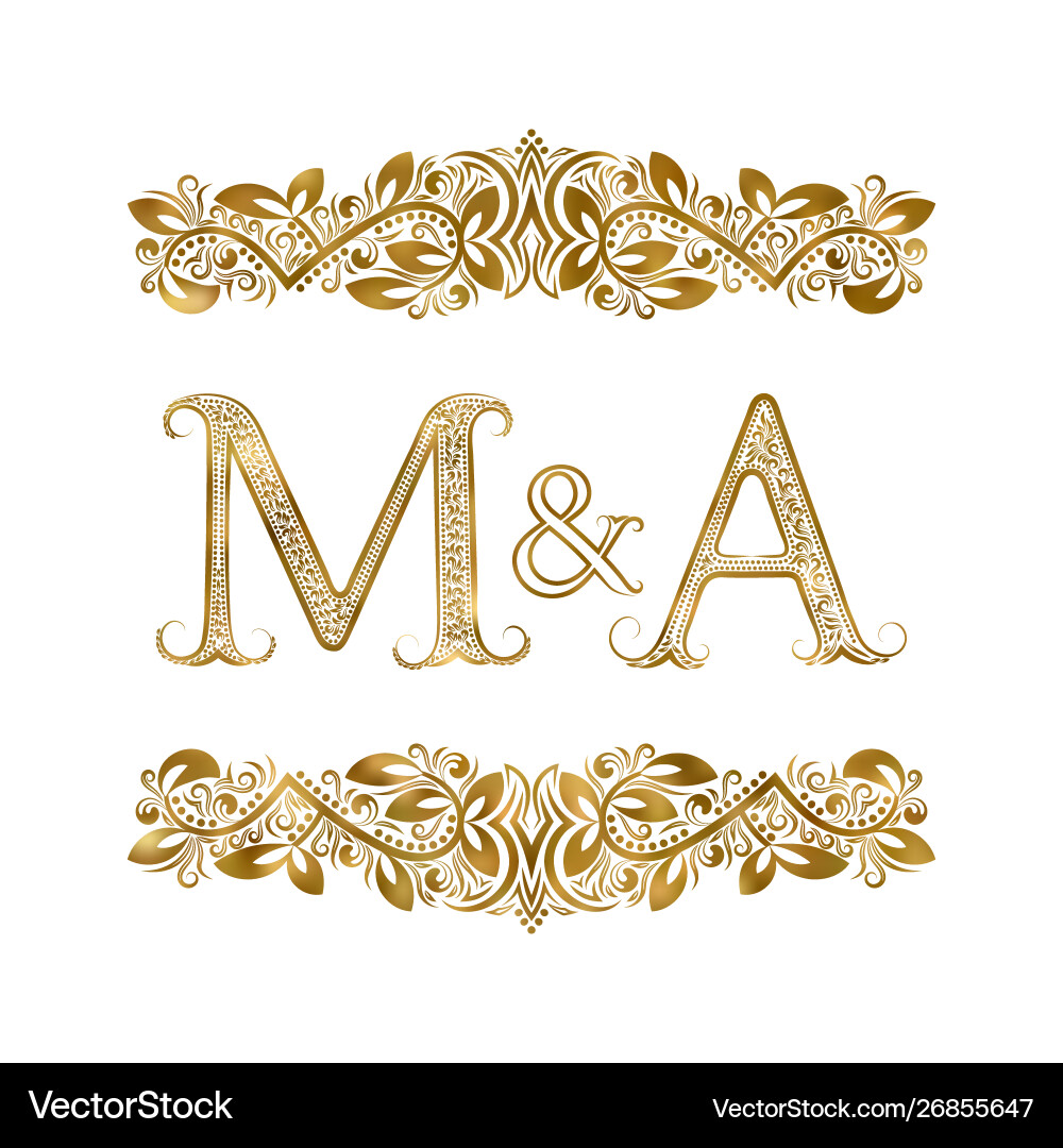 M and a vintage initials logo symbol letters Vector Image