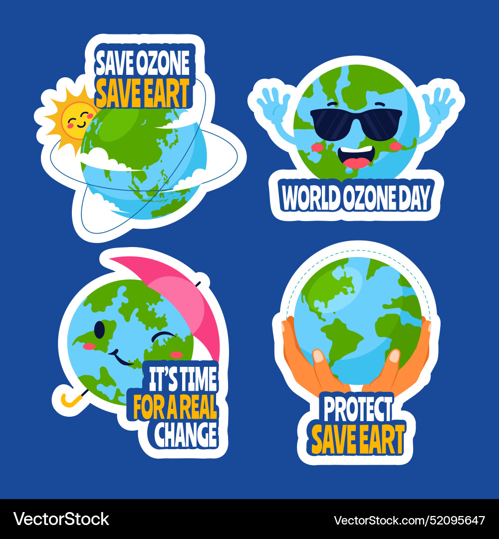 Ozone day label flat cartoon hand drawn templates Vector Image