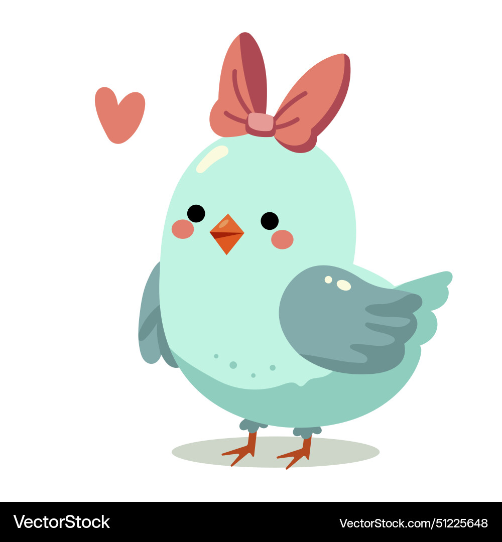 A cute cartoon-style blue chick with pink bow Vector Image