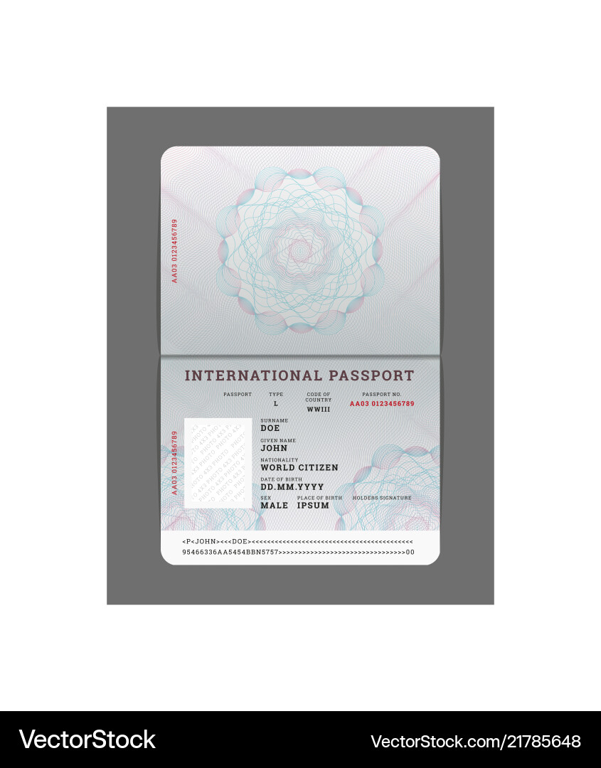 Open Passport Template Royalty Free Vector Image