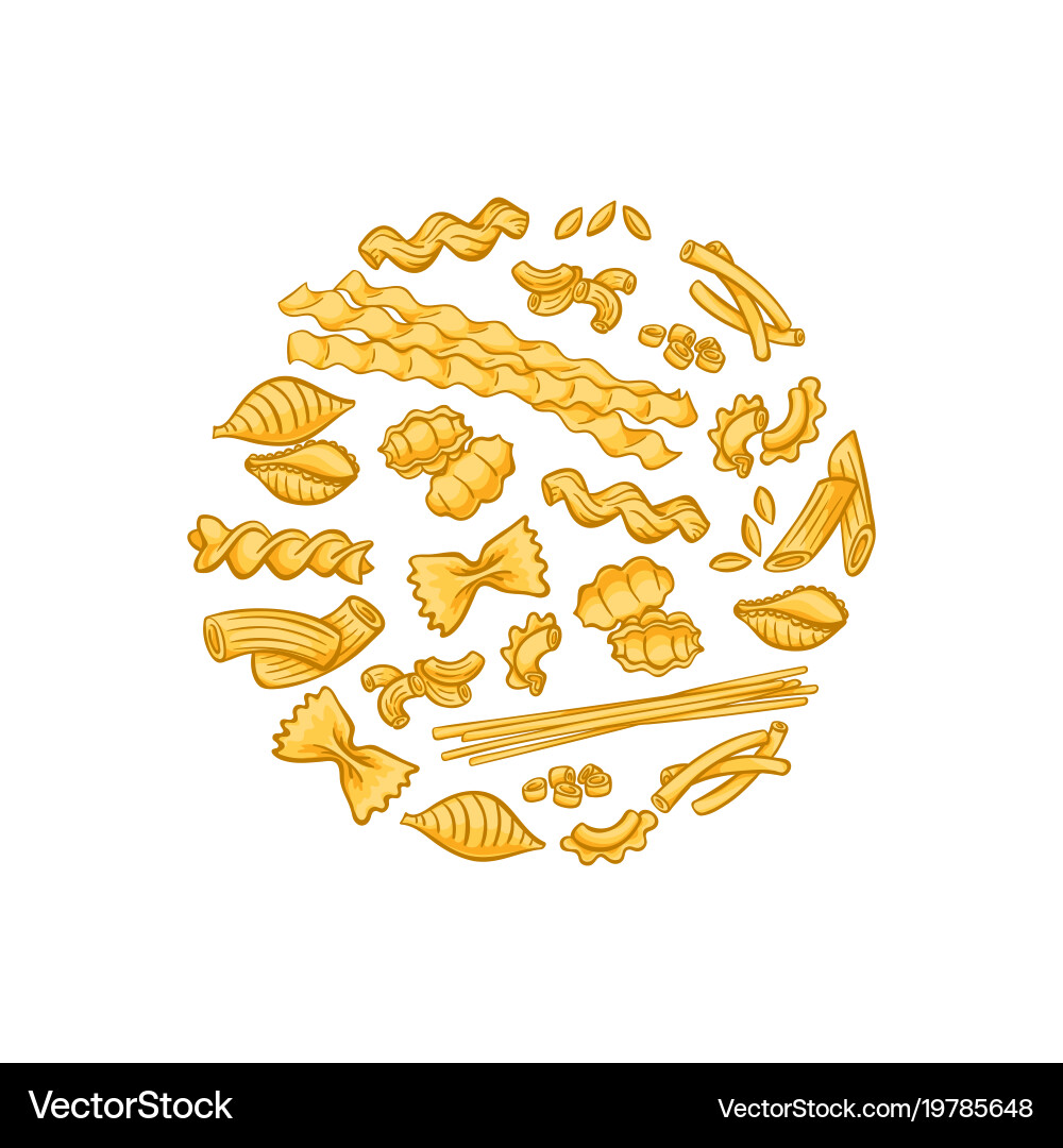 Pasta Types Circle Badge Royalty Free Vector Image