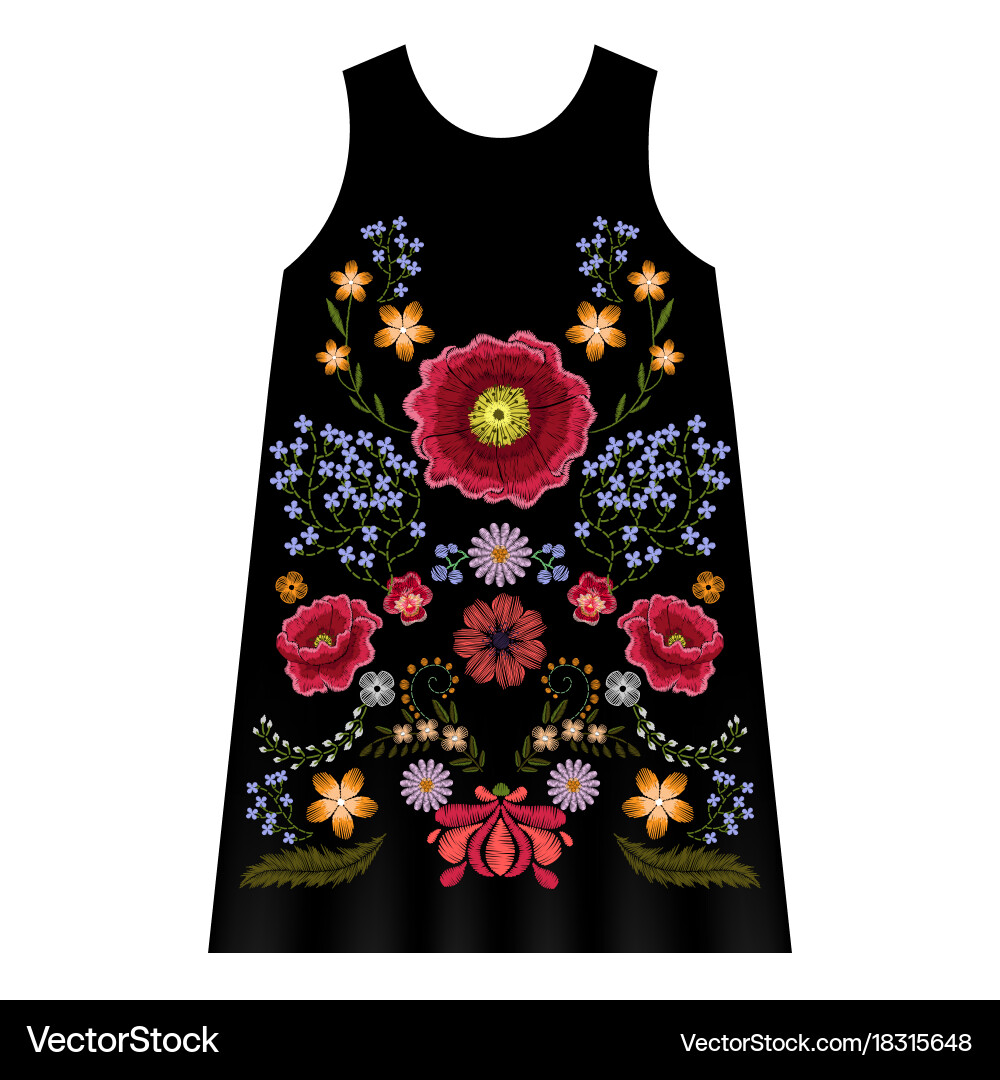 Poppy embroidery dress Royalty Free Vector Image