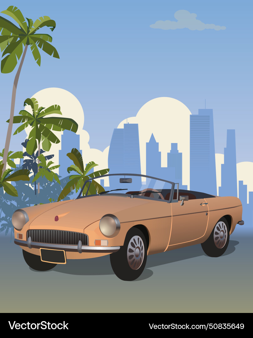 A car with an open top against the backdrop Vector Image