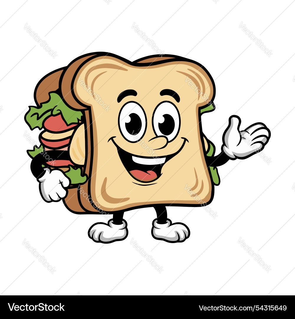 Cartoon sandwich character with smiling face Vector Image