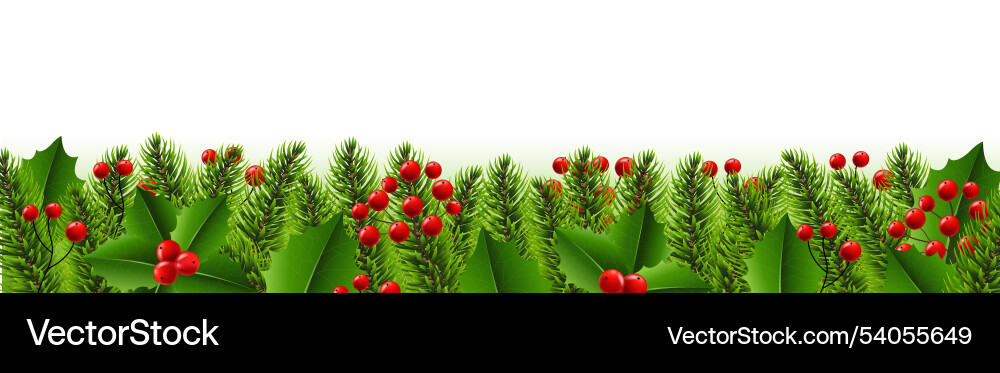 Christmas tree border with holly berry white Vector Image