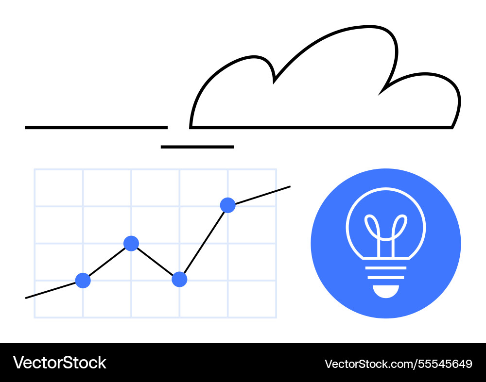 Data growth chart with cloud outline and lightbulb