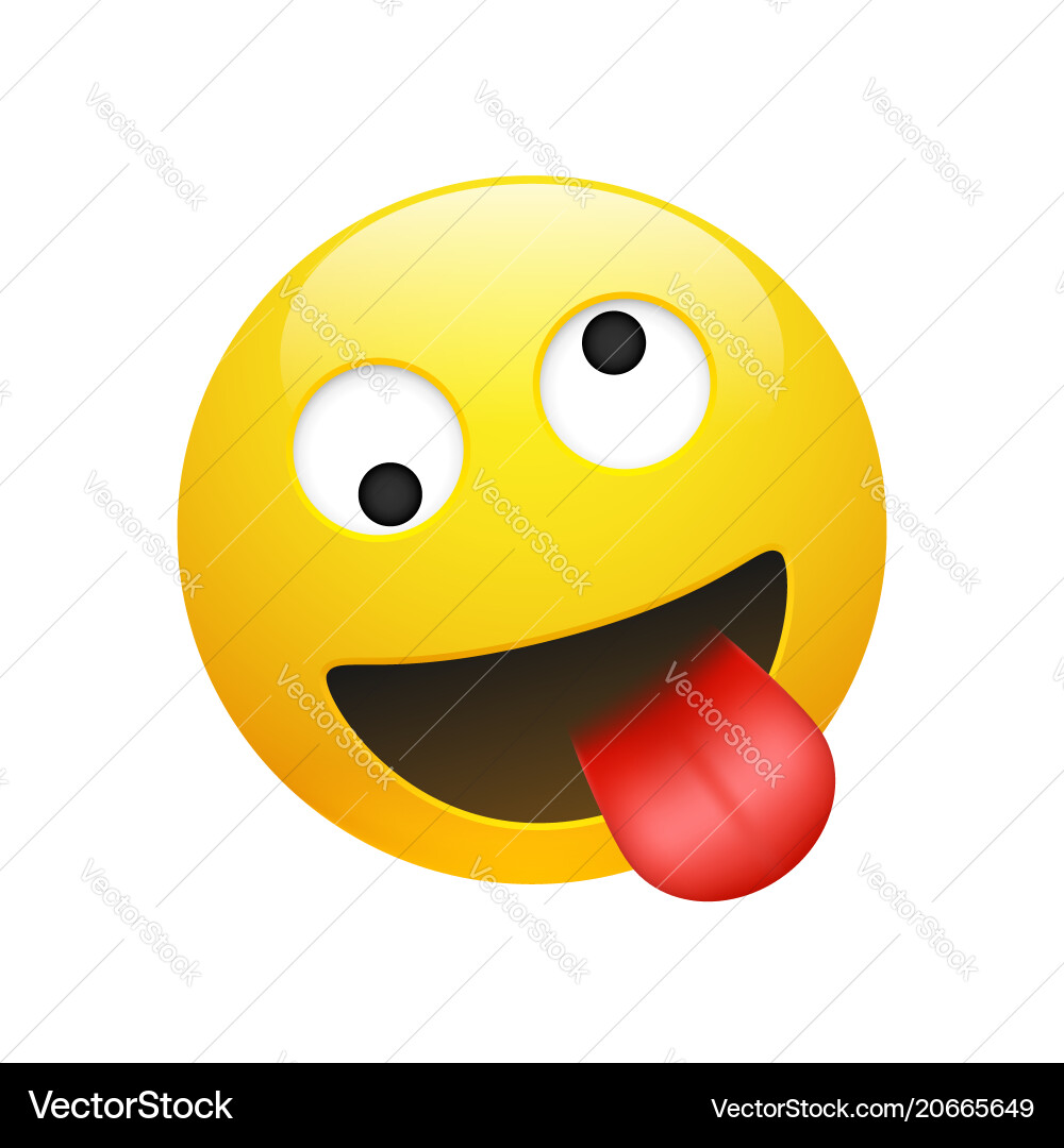 Emoji yellow smiley crazy face Royalty Free Vector Image