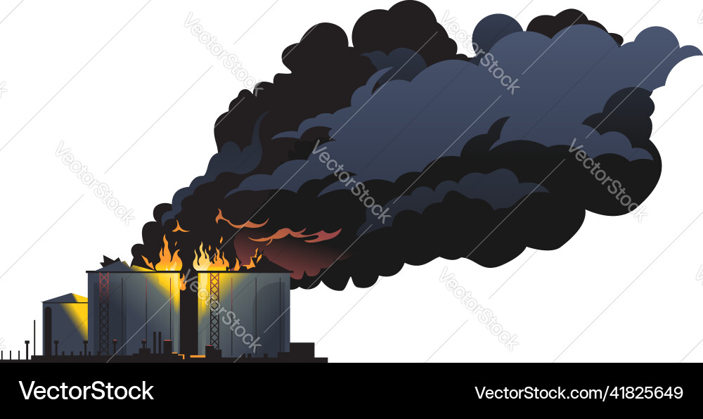 Fire on oil refinery isolated Royalty Free Vector Image
