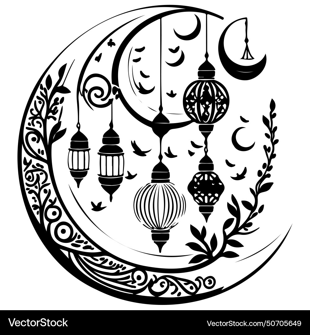 Ramadan crescent lantern moon sketch hand draw Vector Image