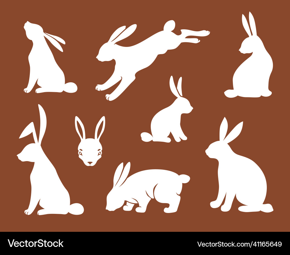 Set of silhouettes easter bunnies Royalty Free Vector Image
