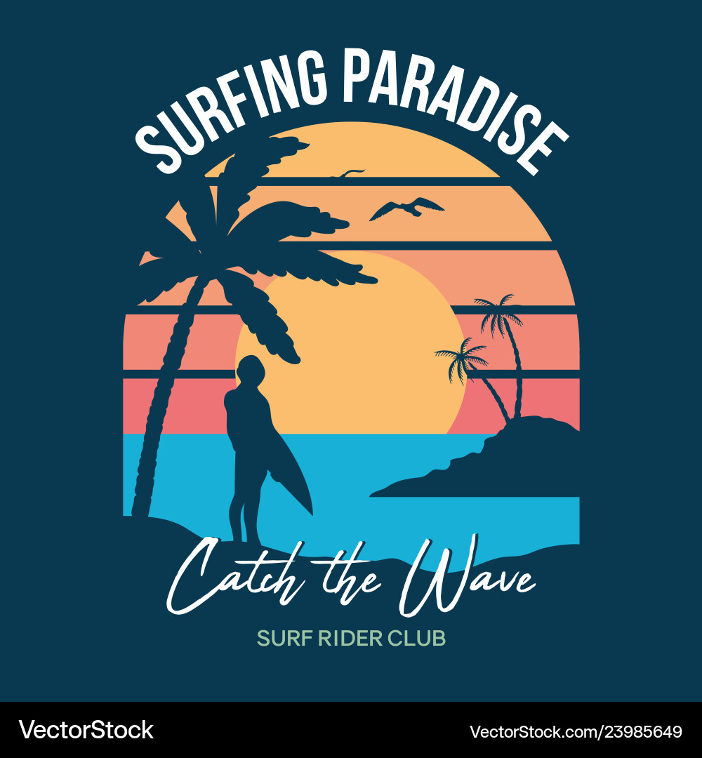 Surf sunset print Royalty Free Vector Image - VectorStock