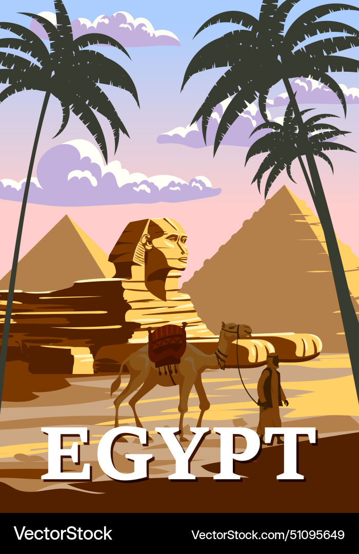 Vintage poster ancient egypt pharaoh pyramids Vector Image