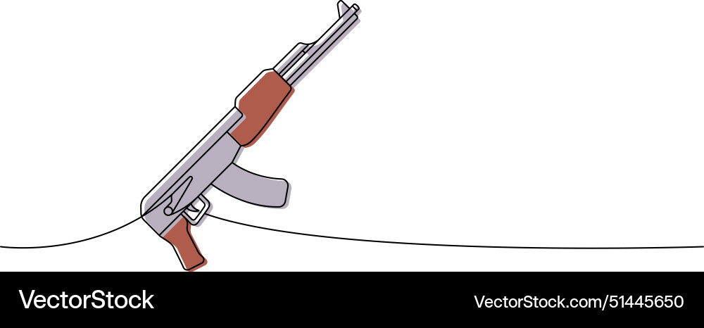 Assault rifle ak 47 one line colored continuous Vector Image