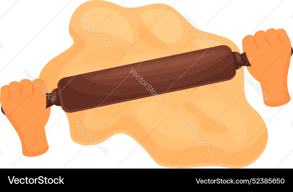 Baker using rolling pin flattening dough Vector Image