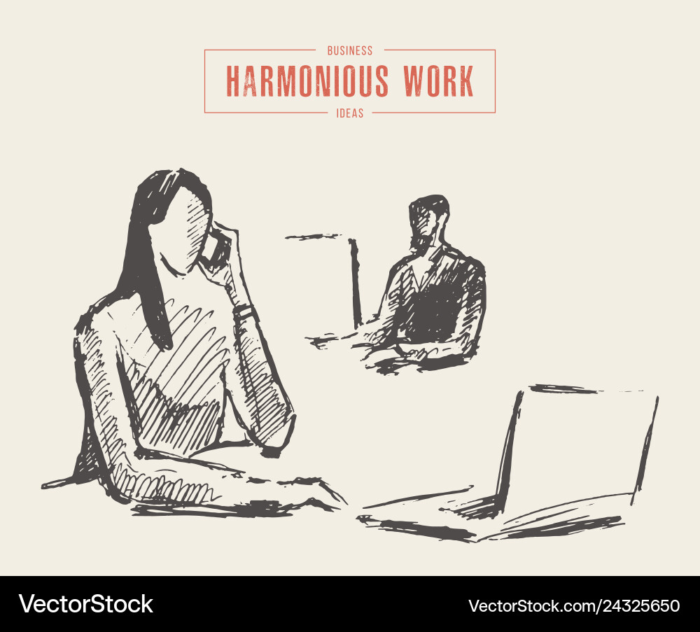 Concept office job work together sketch Royalty Free Vector
