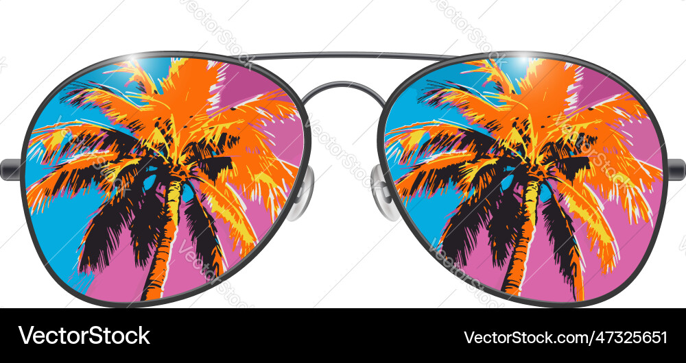 Aviator sunglasses with palms reflection Vector Image