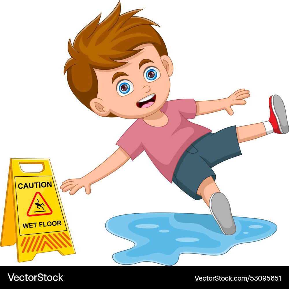 Boy slipping on wet floor Royalty Free Vector Image