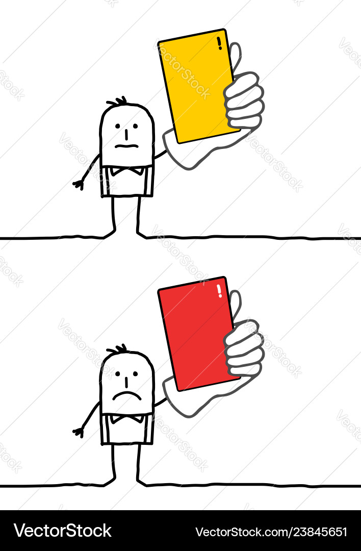 Cartoon referee with red yellow cards Royalty Free Vector